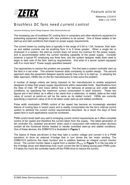 Brushless DC fans need current control - Diodes, Inc.