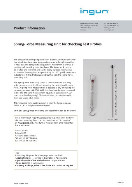 Spring-Force Measuring Unit - INGUN PrÃ¼fmittelbau GmbH