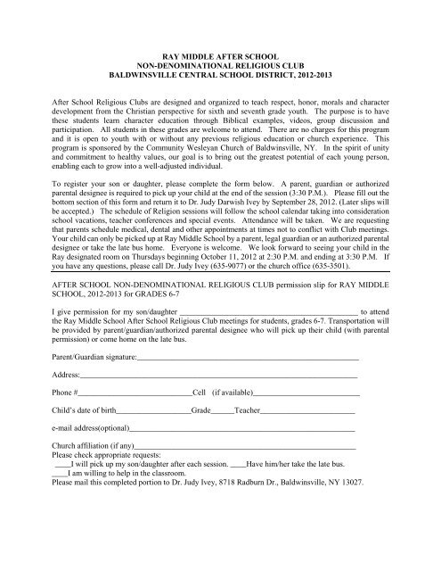 Ray After School Club Permission Form - B-Ville.com