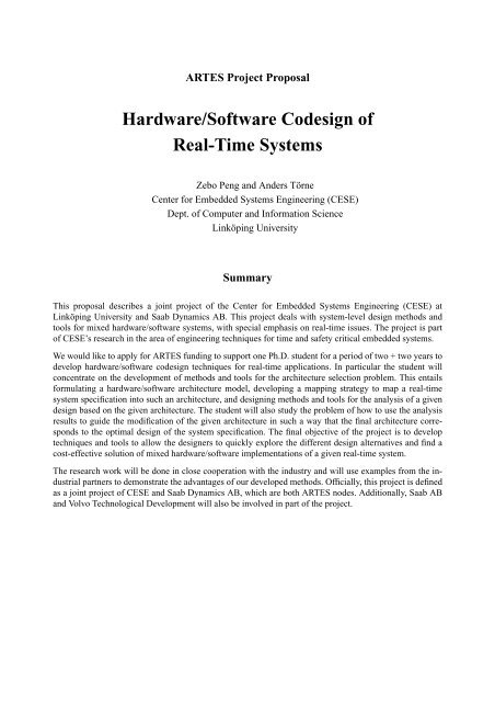 Hardware Software Codesign Of Real Time Systems Artes