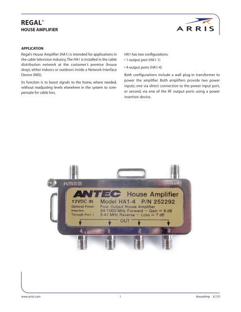 Regal House Amplifier Spec Sheet - Arris
