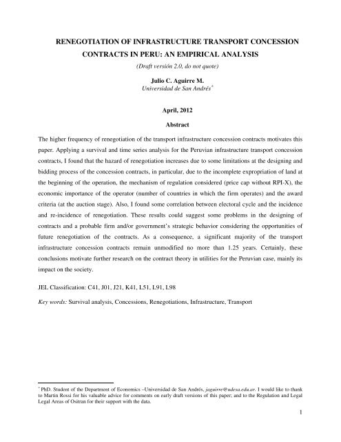 renegotiation of infrastructure transport concession contracts in peru