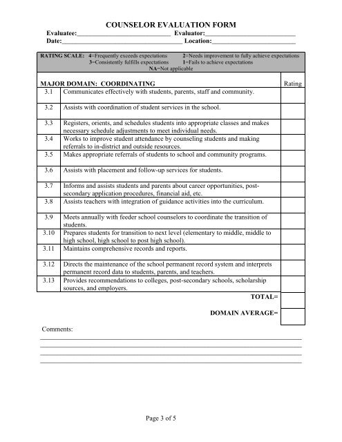 COUNSELOR EVALUATION FORM
