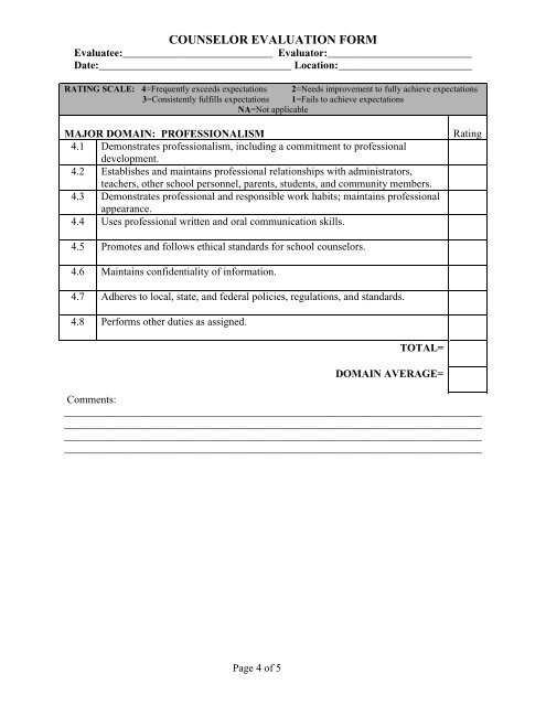 COUNSELOR EVALUATION FORM