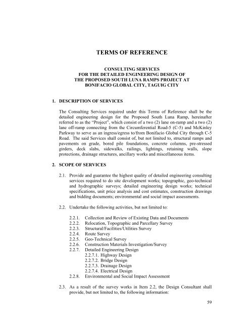 TERMS OF REFERENCE - Philippines Bases Conversion and ...