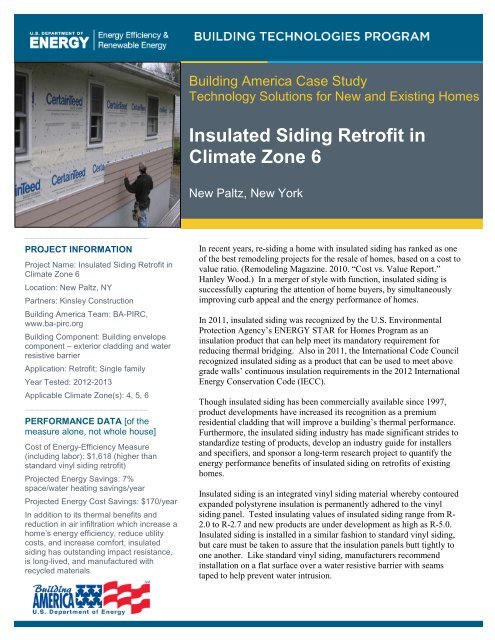 Insulated Siding Retrofit in Climate Zone 6 - Building America ...