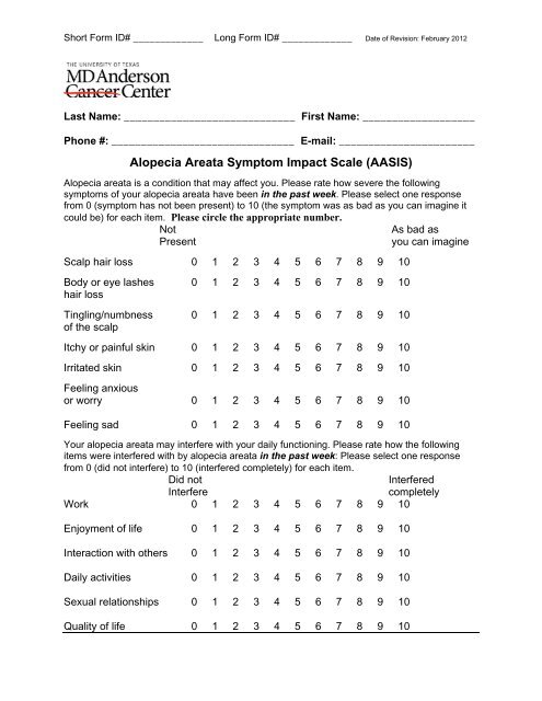 Alopecia Areata Symptom Impact Scale (AASIS)