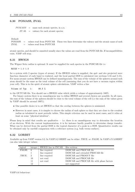 6 THE INCAR FILE 63 6.30