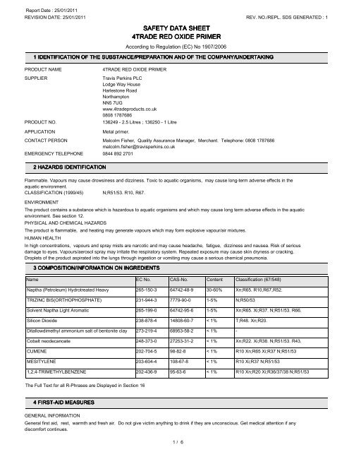 safety data sheet 4trade red oxide primer trade red oxide primer
