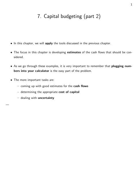 7. Capital budgeting (part 2)
