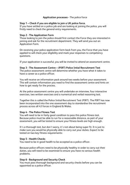 Application processes - The police force Step 1 ... - Goffs School