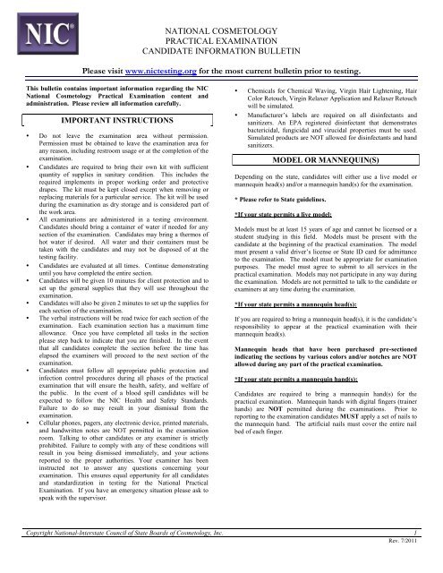 National Cosmetology Practical Examination National Cosmetology Practical Examination