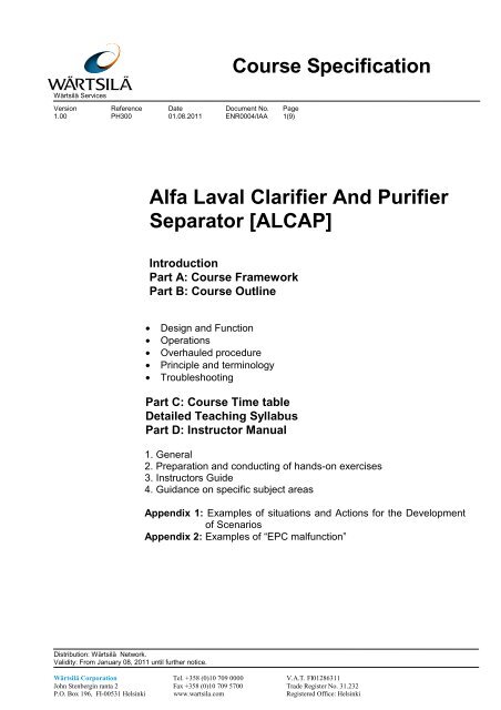 Alfa Laval Clarifier And Purifier Separator [ALCAP] Course ... - WÃƒÂ ...