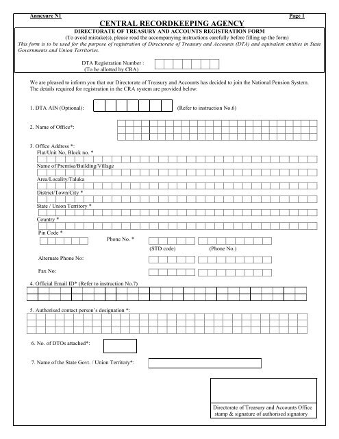 Form N1 : DTA Registration - CRA - NSDL