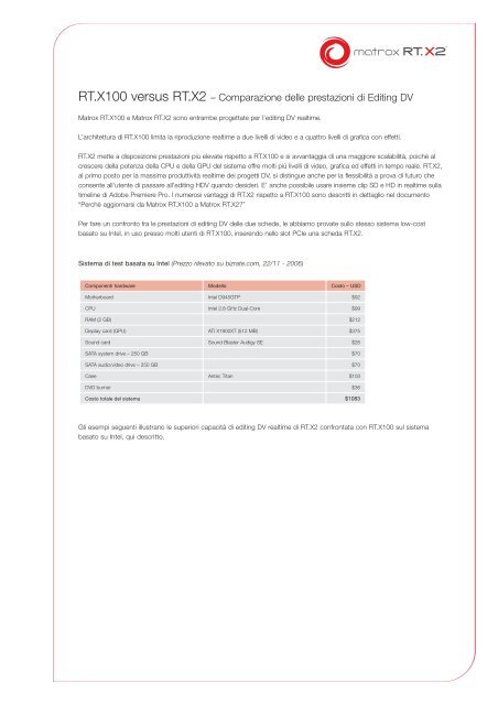 RT.X100 versus RT.X2 Ã¢Â€Â“ Comparazione delle prestazioni di ... - Matrox
