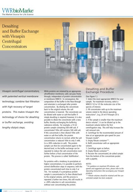 Desalting and Buffer Exchange with Vivaspin Centrifugal ...