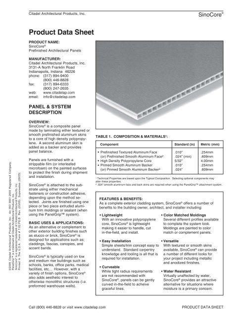 Product Data Sheet - Citadel Architectural Products