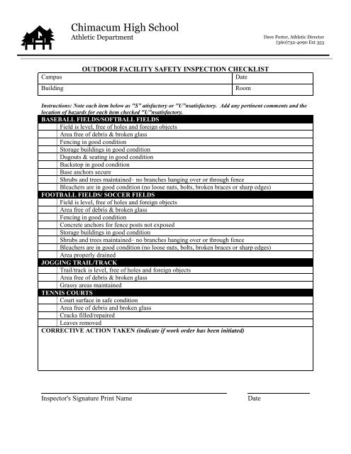 Facilities Inspection Check List Form - Chimacum School District #49