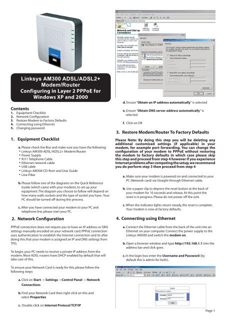 Linksys AM300 ADSL/ADSL2+ Modem/Router ... - TPG Internet