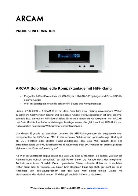 ARCAM Solo Mini: edle Kompaktanlage mit HiFi-Klang - GP Acoustics