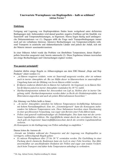 Unerwartete Warmphasen von Hopfenpellets - Barth-Haas Group
