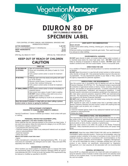 DIURON 80 DF Specimen Label