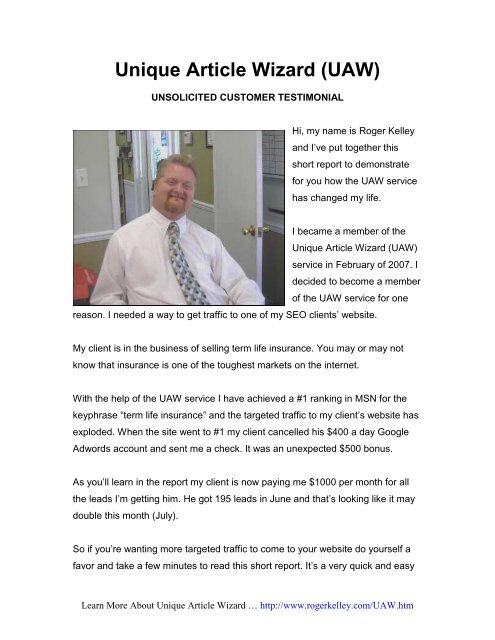 Unique Article Wizard (UAW)