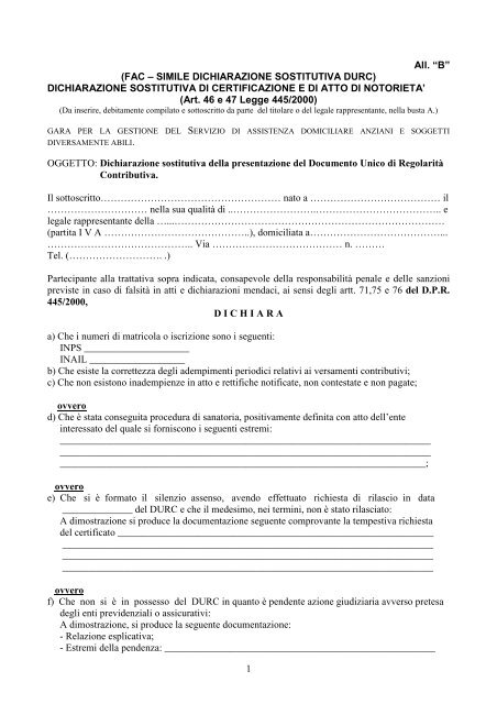 Fac-simile dich. Durc All. B - Comune di MerÃ¬