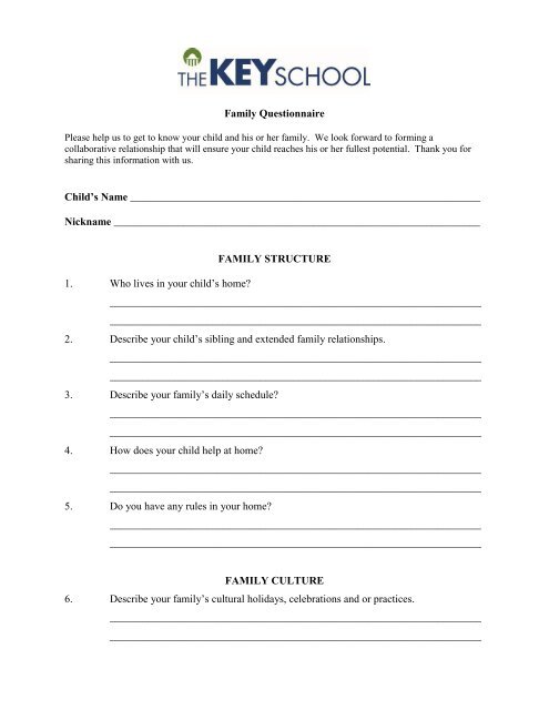 Family Questionnaire - Key School