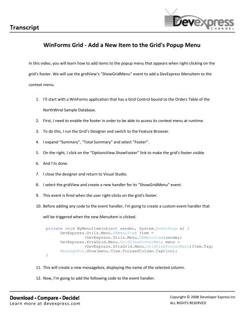 Winforms Grid Add A New Item To The Grids Popup Devexpress