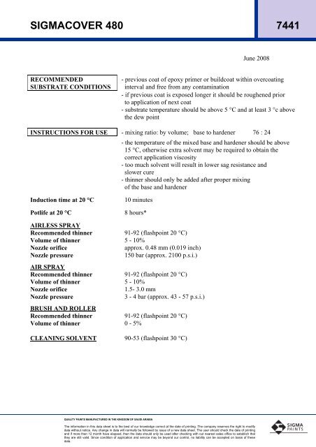 7441 Sigmacover 480 - SIGMA PAINTS
