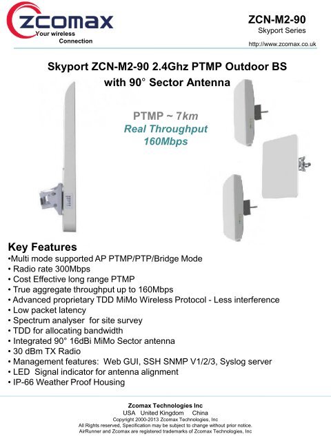 Skyport ZCN-M2-90 2.4Ghz PTMP Outdoor BS with 90 ... - Zcomax