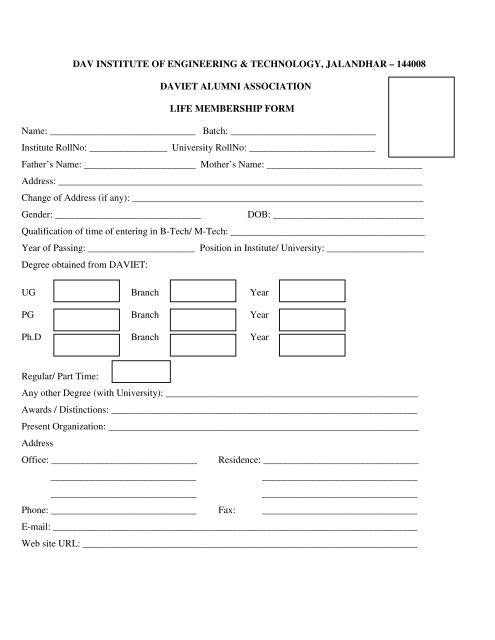 Alumni Registration Form - D.A.V. Institute of Engineering and ...