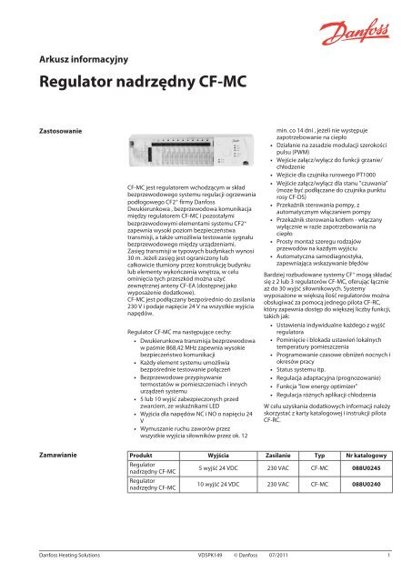 Regulator nadrzędny CF-MC - Danfoss