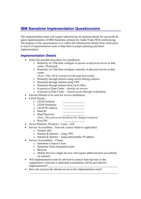 IBM Sametime Implementation Questionnaire.pdf