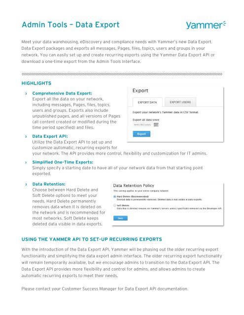 Admin Tools â Data Export - Yammer Success Center