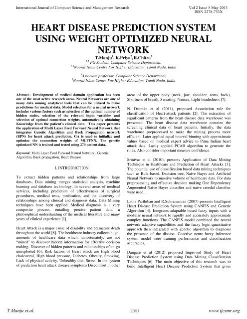 heart disease prediction system using weight optimized ... - ijcsmr