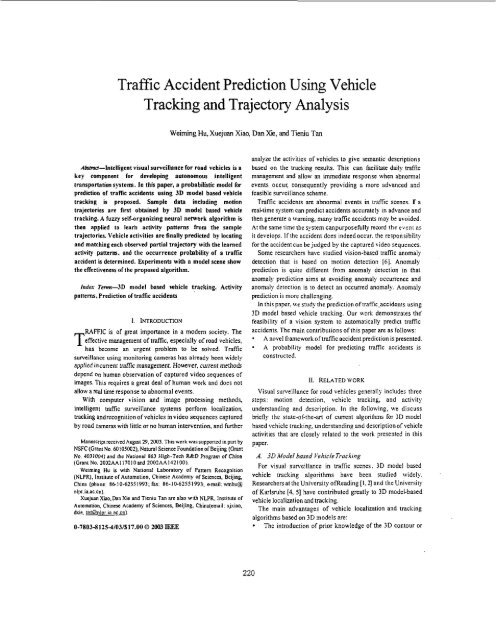 Traffic accident prediction using 3D model based vehicle tracking