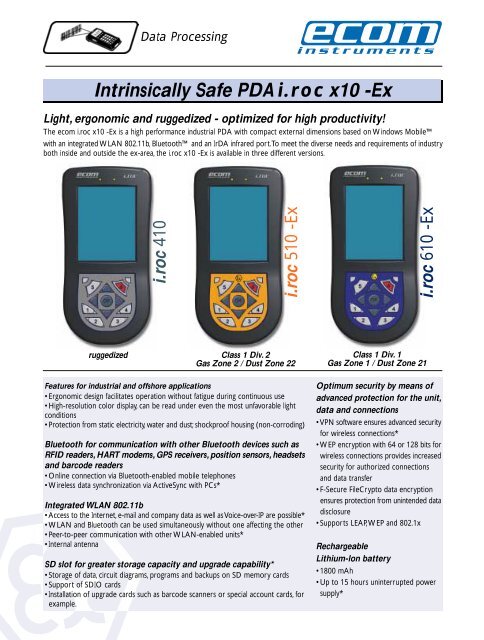 Intrinsically Safe PDA x10 -Ex i.roc - Transcat