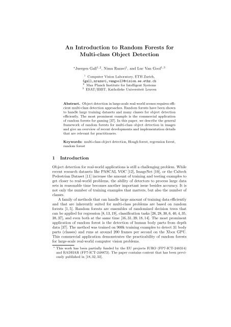 An Introduction To Random Forests For Multi Class Object Detection