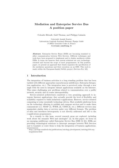 Mediation and Enterprise Service Bus A position paper - CiteSeerX