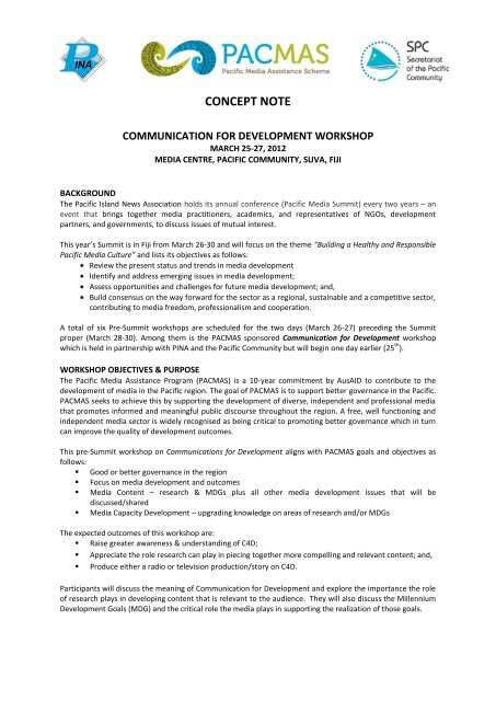 concept note for pre summit workshop - pacmas