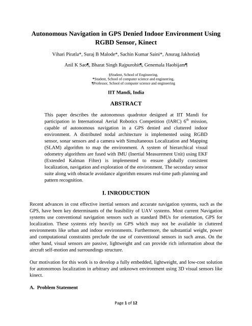 Autonomous Navigation in GPS Denied Indoor Environment Using ...