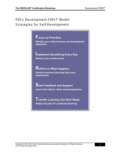 PDI's Development FIRST Model: Strategies for Self-Development