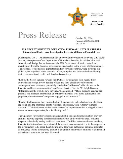 Press Release - United States Secret Service
