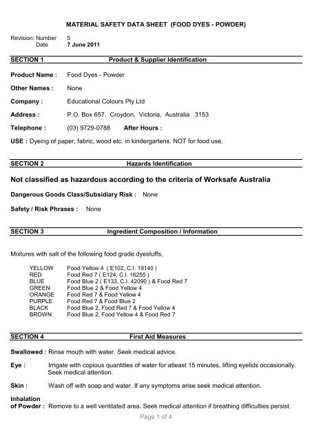 Food Dye Powder - Educational Colours