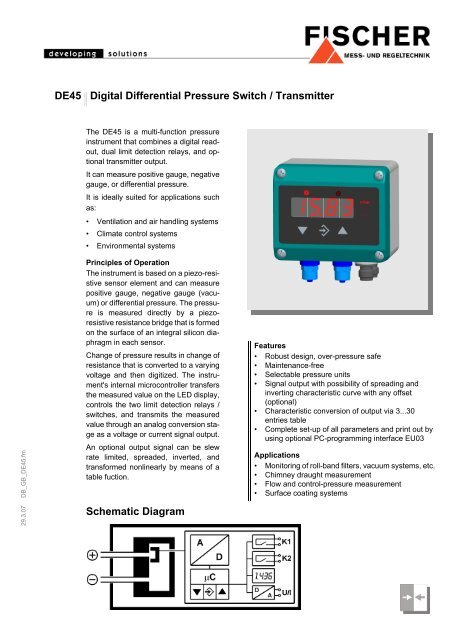 Schematic Diagram DE45 Digital Differential Pressure Switch ...