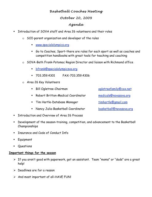 Basketball Coaches Meeting October 20, 2009 Agenda Introduction ...