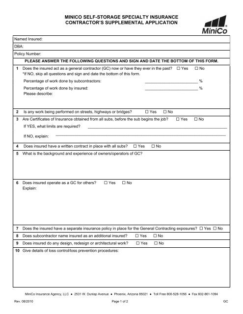 Contractor's Supplemental Application