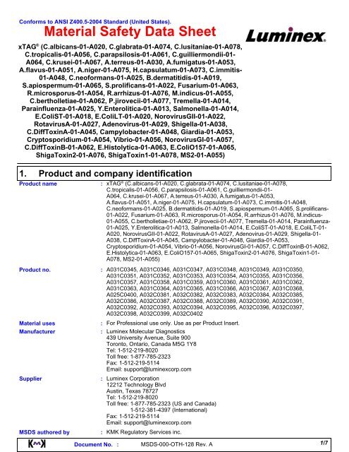 Material Safety Data Sheet - Luminex